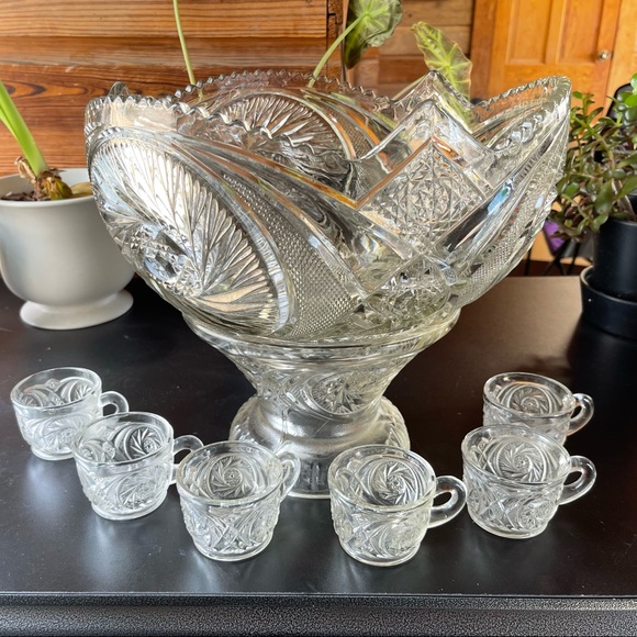 SMITH | Dining | Antique Aztec Punch Bowl Wstand 6 Cups | Poshmark